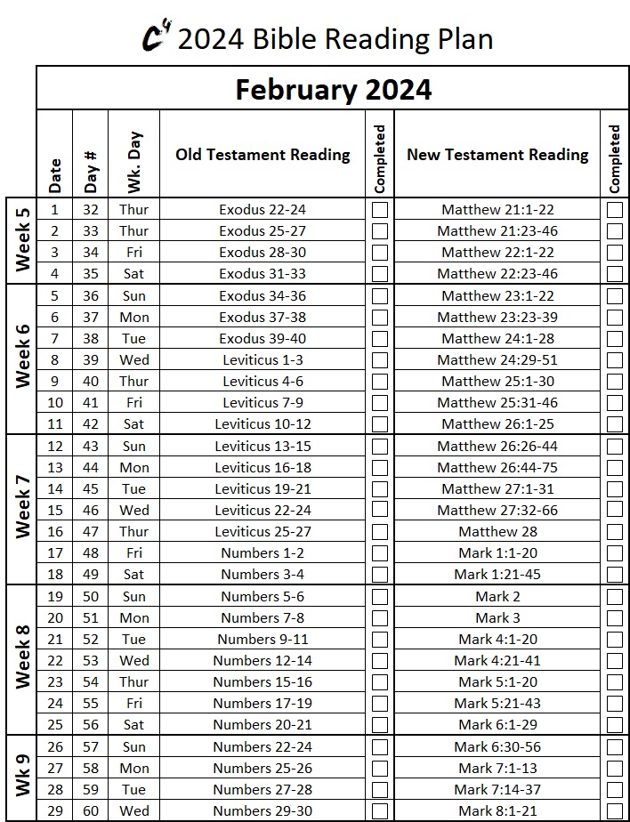 Bible Reading Plan – February - Central Community Christian Church