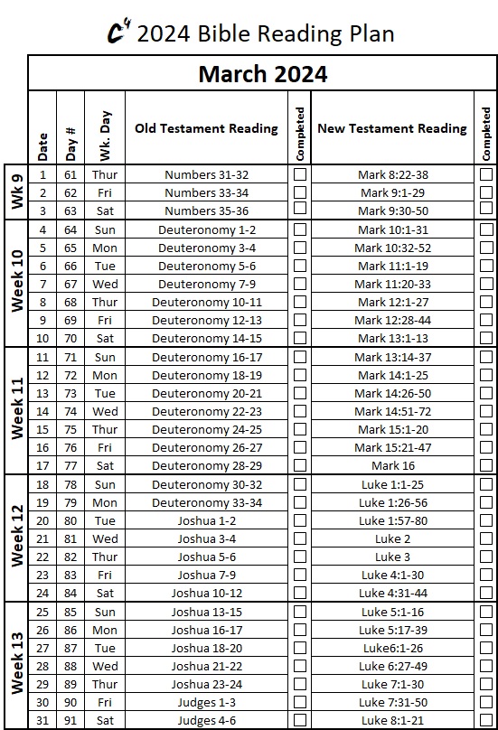 Bible Reading Plan – March - Central Community Christian Church